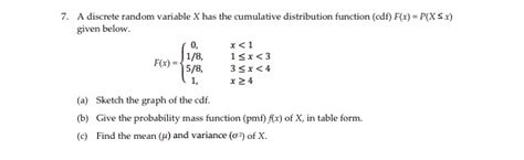 Solved A Discrete Random Variable X Has The Cumulative Chegg