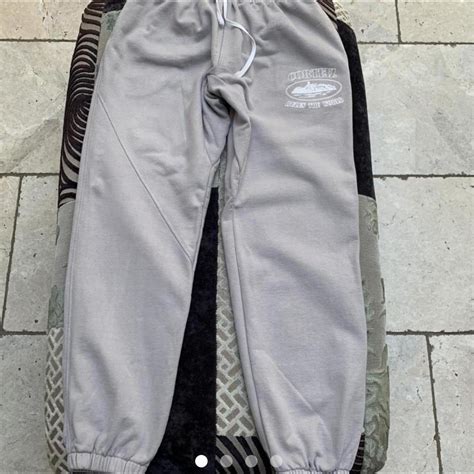 Corteiz Mens Grey And White Joggers Tracksuits Depop