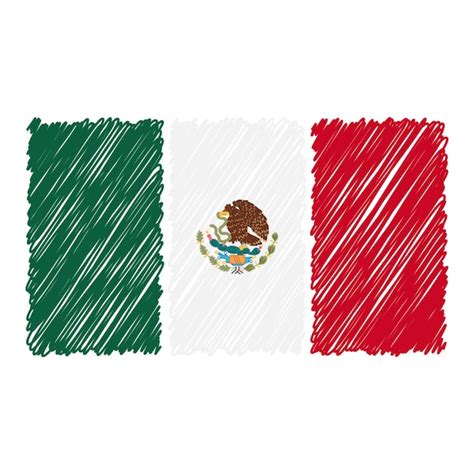 Bandera Nacional Dibujada A Mano De México Aislada En Un Fondo Blanco