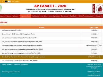AP EAMCET Exam Dates AP EAMCET Test Dates In India Times Of India