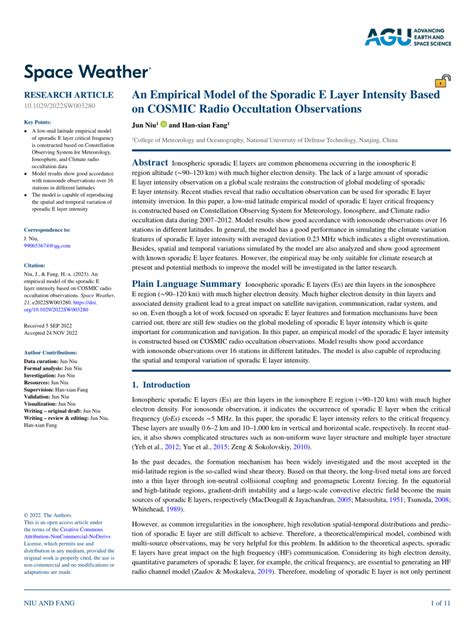 Pdf An Empirical Model Of The Sporadic E Layer Intensity Based On Cosmic Radio Occultation