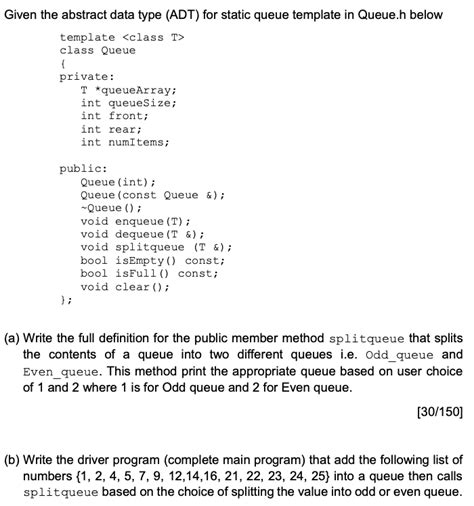 Solved Given The Abstract Data Type Adt For Static Queue