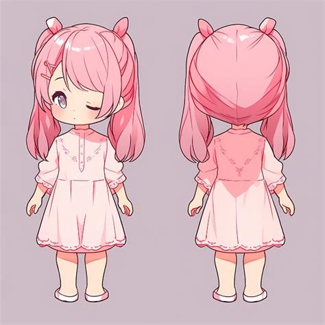 귀여운 일본 만화 스타일의 귀여운 카와이 치비 애니메이션 캐릭터 모델 시트 아트 프리미엄 사진
