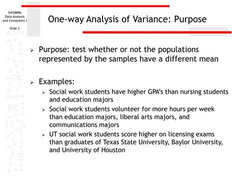 ppt one way analysis of variance and post hoc tests powerpoint