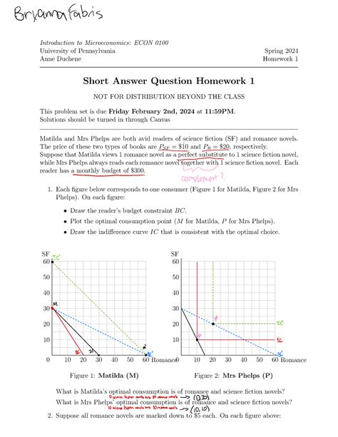 SA HW1 First Homework Introduction To Microeconomics ECON 0100 University Of Pennsylvania
