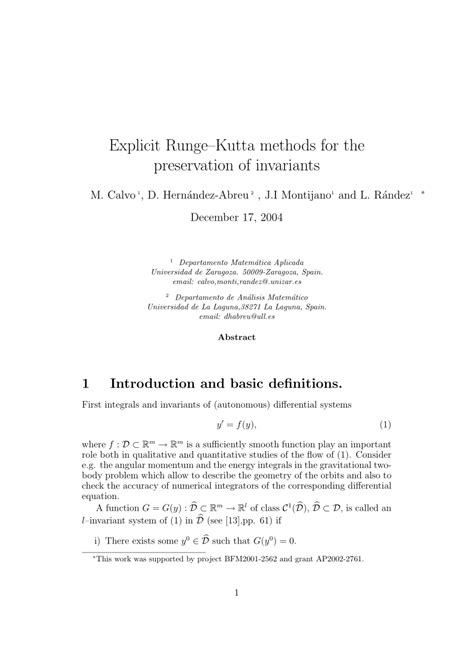 Pdf On The Preservation Of Invariants By Explicit Runge Kutta Methods