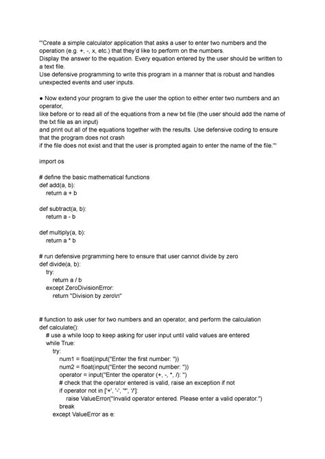 Calculator App Create A Simple Calculator Application That Asks A User To Enter Two Numbers