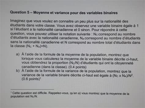 Solved Question 5 Mean And Variance For Binary Variables