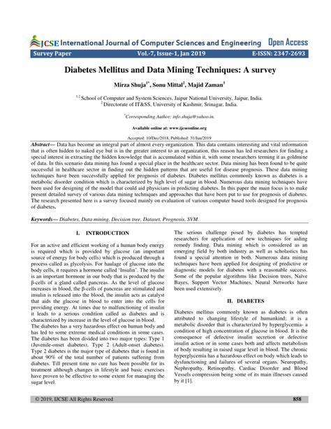 Pdf Diabetes Mellitus And Data Mining Techniques A Survey