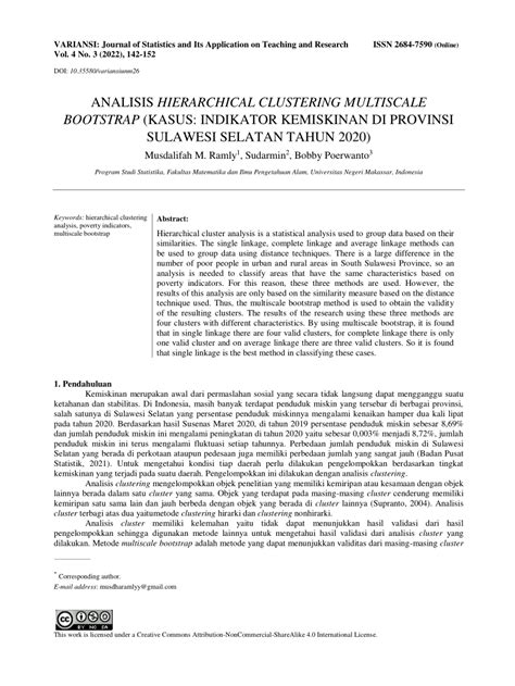 Pdf Analisis Hierarchical Clustering Multiscale Bootstrap Kasus Indikator Kemiskinan Di