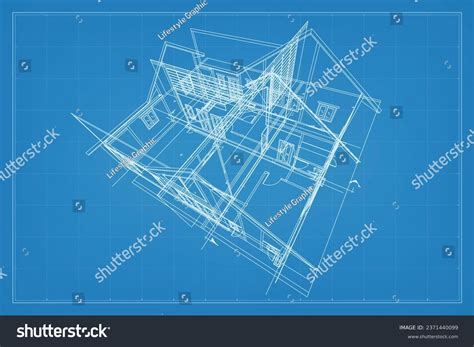 3d Render Building Wireframe Structure Perspective Stock Vector Royalty Free 2371440099