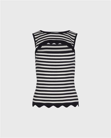 Zelia Sleeveless Blue And White Tank With Scalloped Hem Anne Fontaine