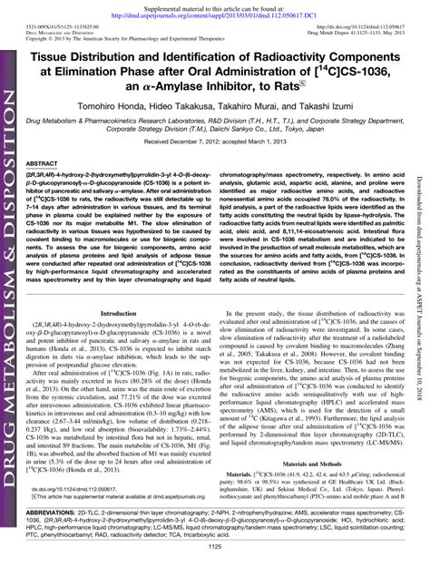 Pdf Tissue Distribution And Identification Of Radioactivity Components At Elimination Phase