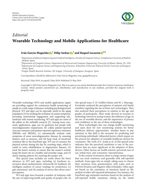 Pdf Wearable Technology And Mobile Applications For Healthcare