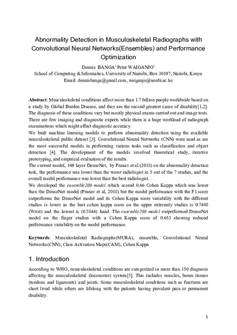 Pdf Abnormality Detection In Musculoskeletal Radiographs With Convolutional Neural Networks