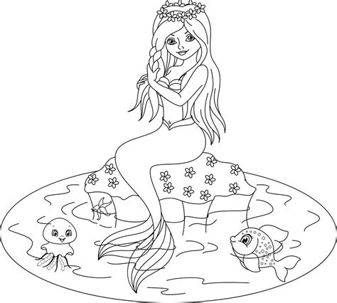 Coloriage à Imprimer Une Sirène Sur Son Rocher