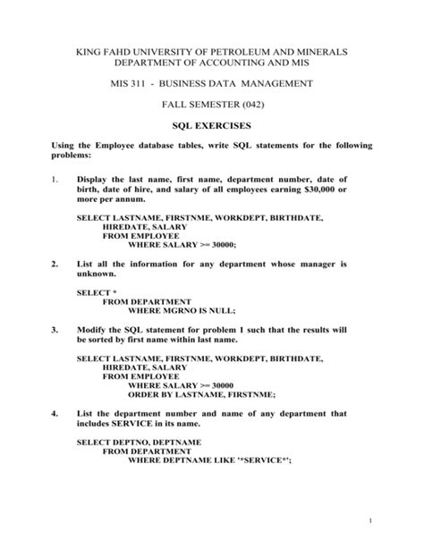 Sql Exercises Employee Database Management