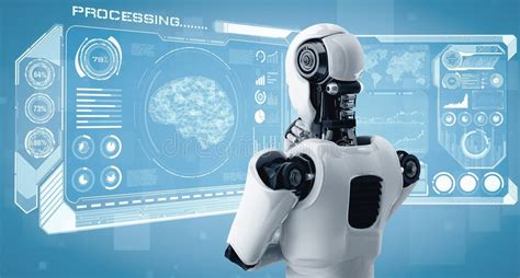 Mlp Thinking Ai Humanoid Robot Analyzing Hologram Screen Showing