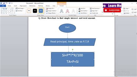 Flowchart To Find Simple Interest And Total Amount Youtube