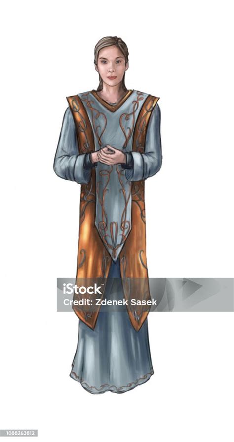 아름 다운 젊은 여 사제 마법사 또는 마녀의 컨셉 아트 판타지 일러스트 개념에 대한 스톡 벡터 아트 및 기타 이미지 개념