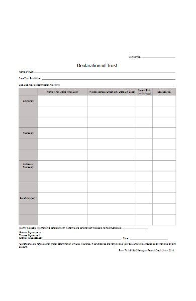 Free 30 Trust Declaration Forms In Pdf