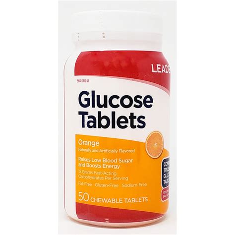 Glucose Tablets 50 Chewable Tablets Orange Flavor By Leader