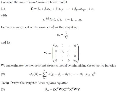 Solved Consider The Non Constant Variance Linear Model With Solved Consider The Non Constant Variance Linear Model With