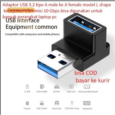 Jual Adaptor Usb Tipe A Male Ke A Female Model L Shape Kecepatan Transmisi Gbps Bisa
