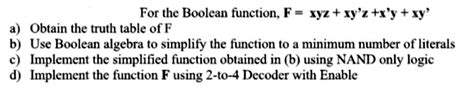 Solved For The Boolean Function F Xyz Xyz Xảy Xy