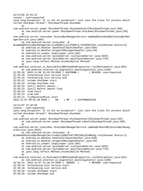 android system log entries documenting a user initiated shutdown and reboot process pdf