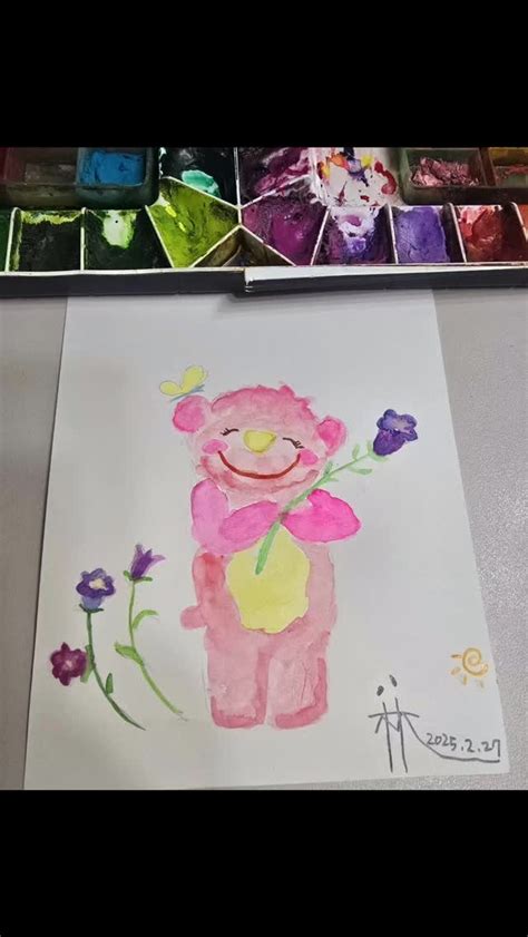 꾸미루미 1일 1꽃 식물그리기 꽃말중 상냥한 사랑이 맘에 들어서 상낭한 곰돌이와 함께 그려봤어요 2월엔1일1그림2025 Februartflowers