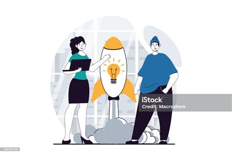 웹을 위한 플랫 디자인에서 사람들 장면과 함께 개념을 만드는 비즈니스 여자와 남자는 전략을 세우고 아이디어를 논의하고 스타트업을 시작합니다 소셜 미디어 배너 마케팅 자료에