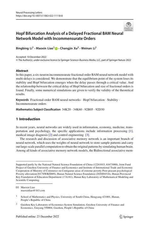 Pdf Hopf Bifurcation Analysis Of A Delayed Fractional Bam Neural Network Model With