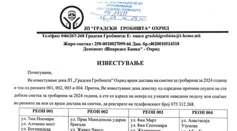 Известување од ЈП „Градски гробишта“ за достава на сметки за 2024 • Webohrid