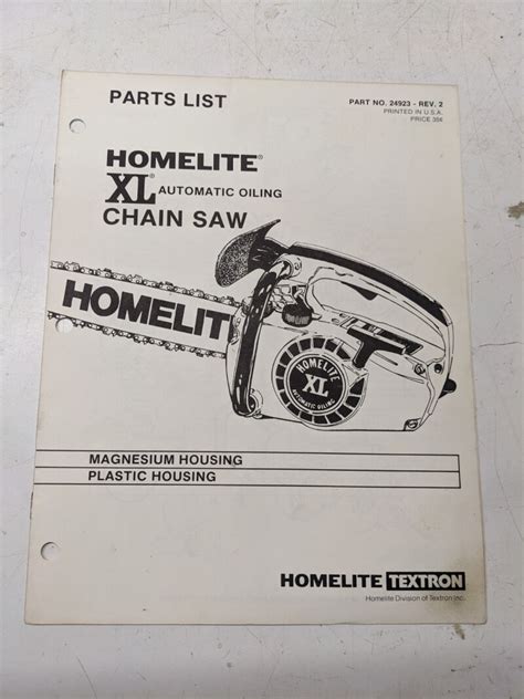 Vintage Homelite Chain Saw Illustrated Parts List Models