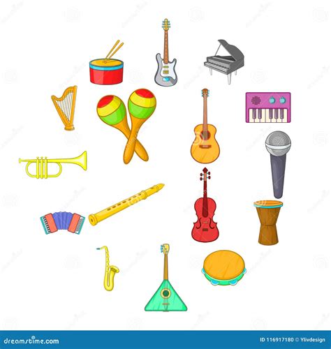 Musical Instruments Icons Set Cartoon Style Stock Vector