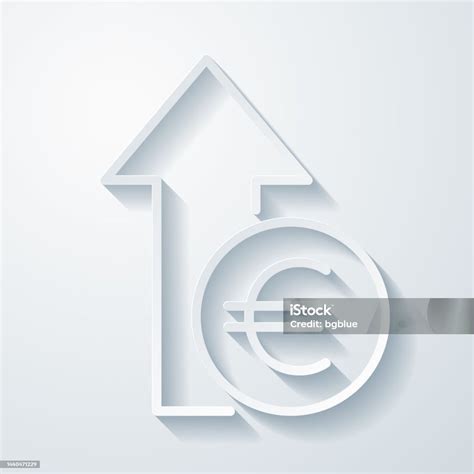 Euro Increase Icon With Paper Cut Effect On Blank Background Stock