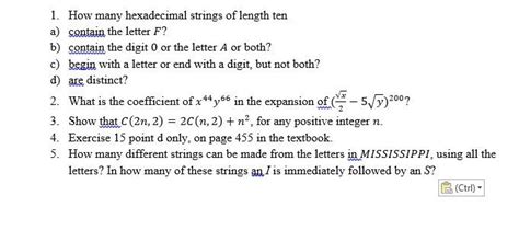 Solved 1 How Many Hexadecimal Strings Of Length Ten A