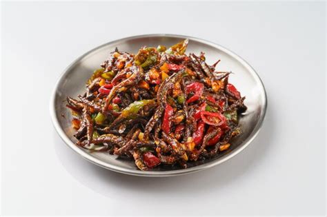 Premium Photo Spicy Small Whitebait With Northeast Local Special Dish On Monochrome Background