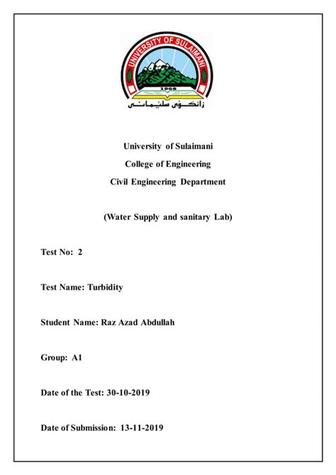 Turbidity Docx Chemistry Science