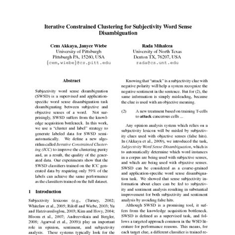 Iterative Constrained Clustering For Subjectivity Word Sense Disambiguation Acl Anthology