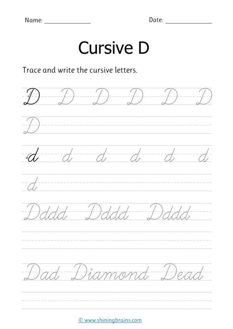 Cursive D Free Small D And Capital D Cursive Writing Worksheet