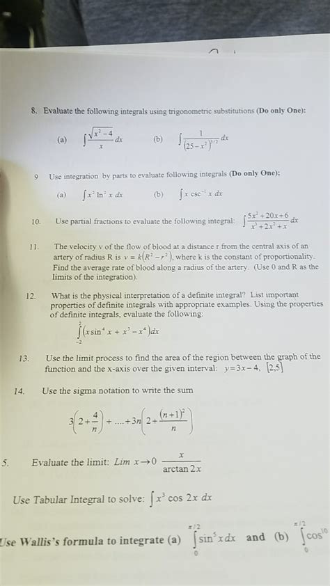 Solved 8 Evaluate The Following Integrals Using
