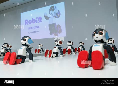 Tokyo Japan 30th March 2017 Robi Robots On Display During A Media