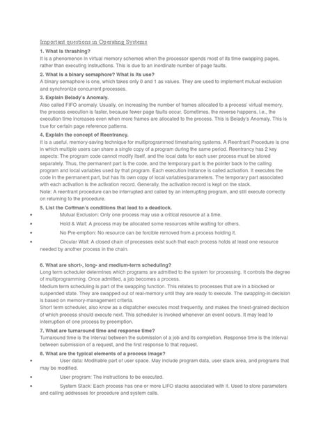 Important Questions In Operating Systems Pdf Process Computing Scheduling Computing