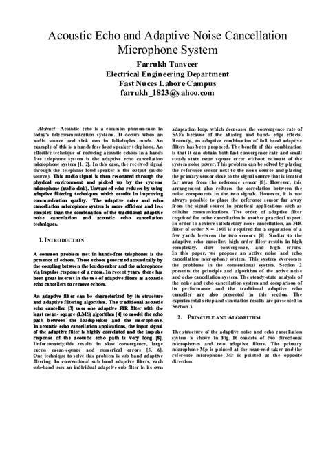 Pdf Acoustic Echo And Adaptive Noise Cancellation Microphone System