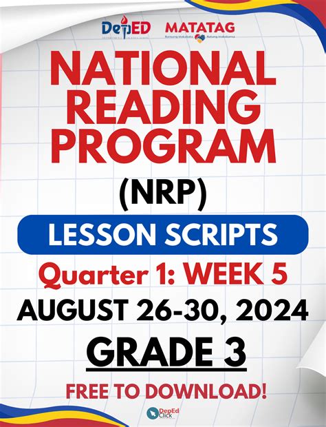 Grade 3 Nrp Lesson Scripts Quarter 1 Week 5 Aug 26 30 2024 Deped