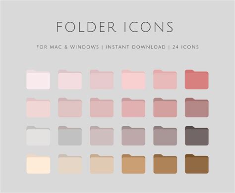 24 Desktop Folder Icons Pink Nude Gray Mac Windows PC Minimal INSTANT DOWNLOAD Mac