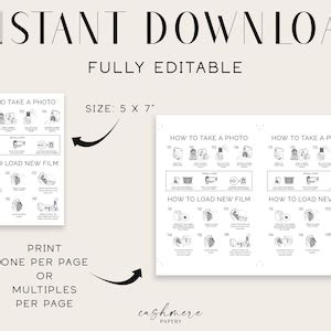 Editable Instax Mini Instructions Instant Download How To Take Photo And How To Load New