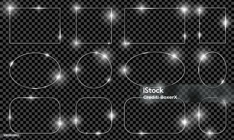 금속 반짝 빛나는 프레임을 투명 한 배경에 고립 된 그림자로 설정 합니다 실버 럭셔리 현실적인 스퀘어 라운드 타원형 테두리의 팩 벡터 일러스트 레이 션 0명에 대한 스톡